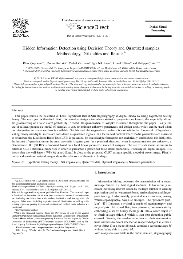 (PDF) Hidden information detection using decision theory and quantized samples: Methodology ...