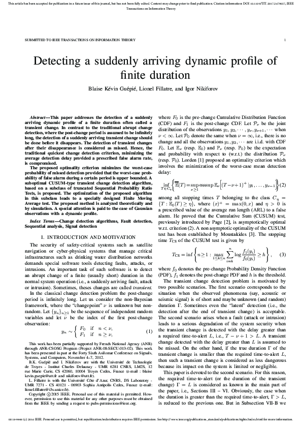 (PDF) Detecting a Suddenly Arriving Dynamic Profile of Finite Duration