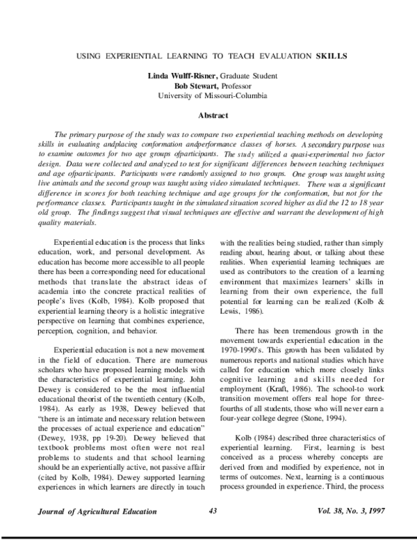 (PDF) Using Experiential Learning To Teach Evaluation Skills