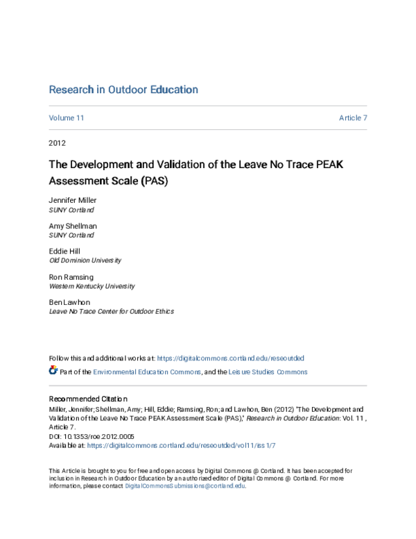 (PDF) The Development and Validation of the Leave No Trace PEAK ...