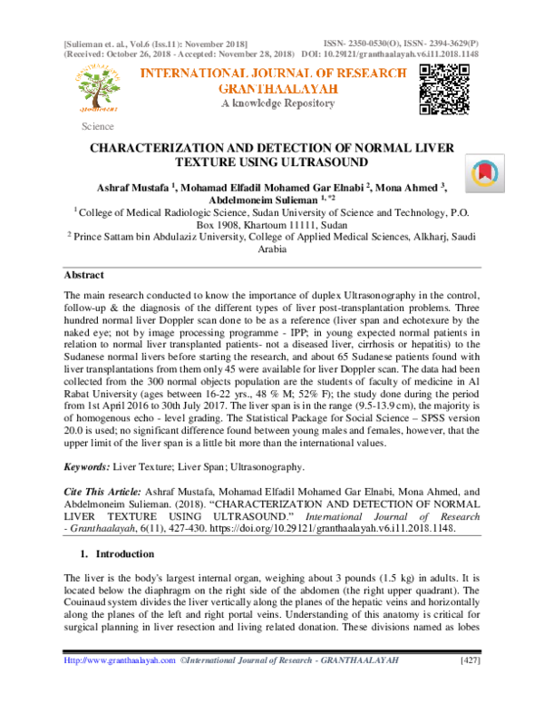 Pdf Characterization And Detection Of Normal Liver Texture Using