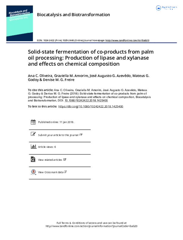 (PDF) Solid-state fermentation of co-products from palm oil processing: Production of lipase and ...