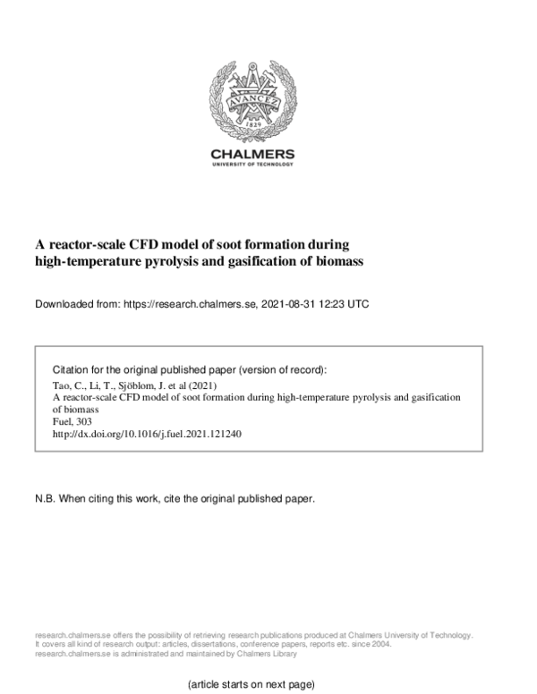 (PDF) CFD Modeling of Soot in Biomass Gasification