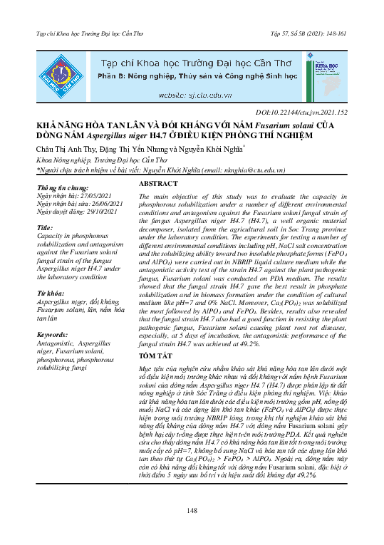 (PDF) Khả năng hòa tan lân và đối kháng với nấm Fusarium solani của ...