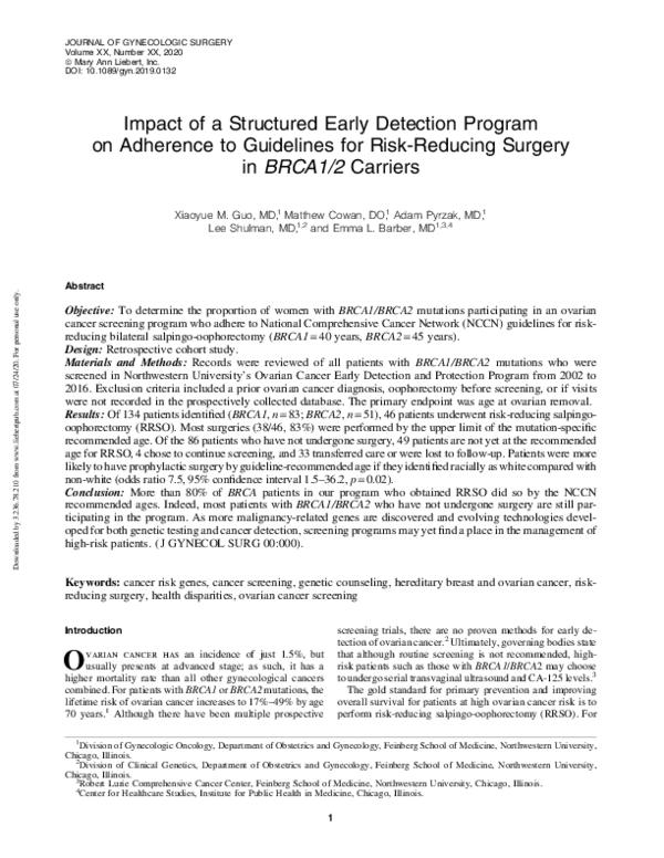 (PDF) Impact of a Structured Early Detection Program on Adherence to ...
