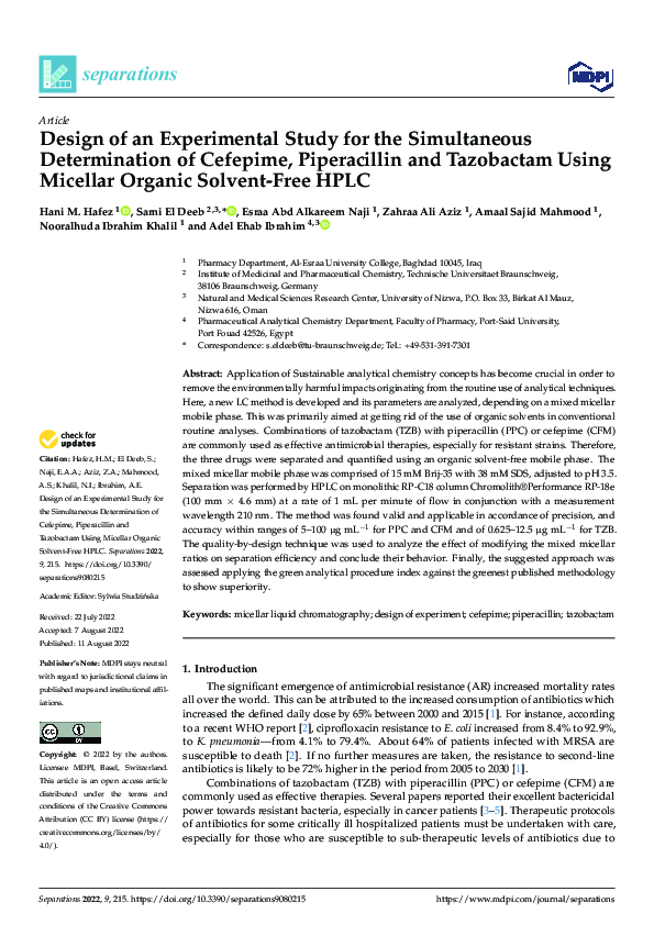 (PDF) Design of an Experimental Study for the Simultaneous Determination of Cefepime ...
