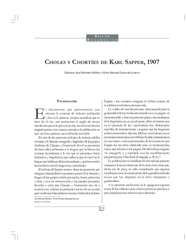 (PDF) Choles y chortíes de Karl Sapper, 1907 | Axel Kohler - Academia.edu
