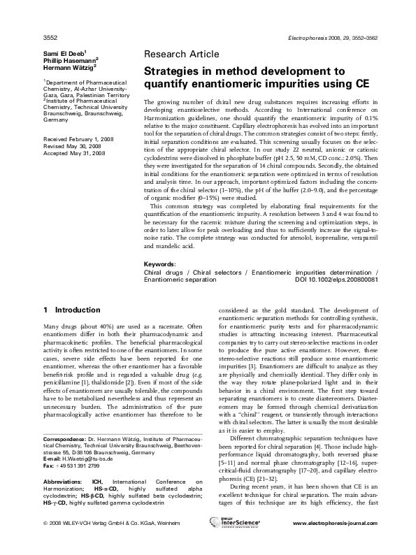 (PDF) Strategies in method development to quantify enantiomeric impurities using CE