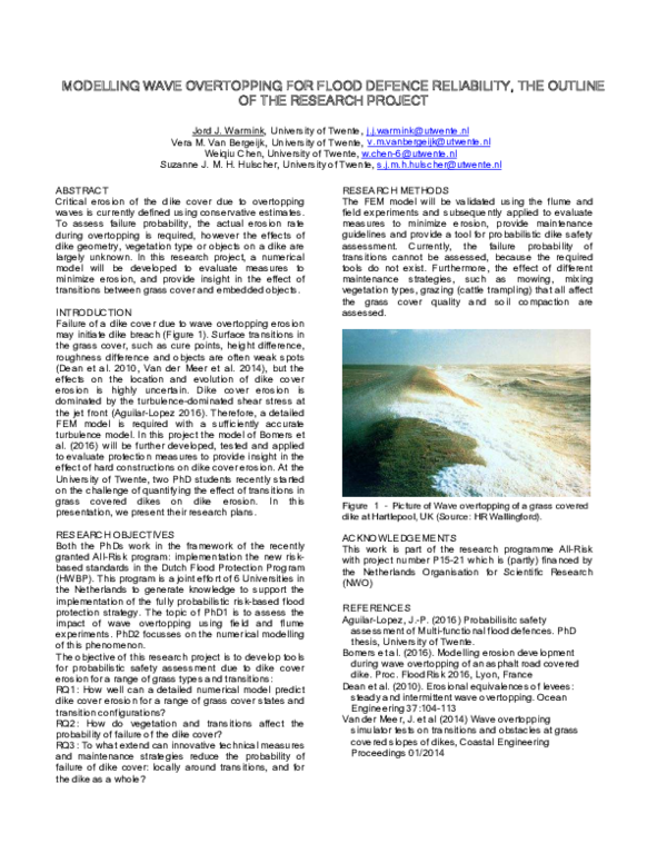 (PDF) Modelling wave overtopping for flood defence reliability, the ...