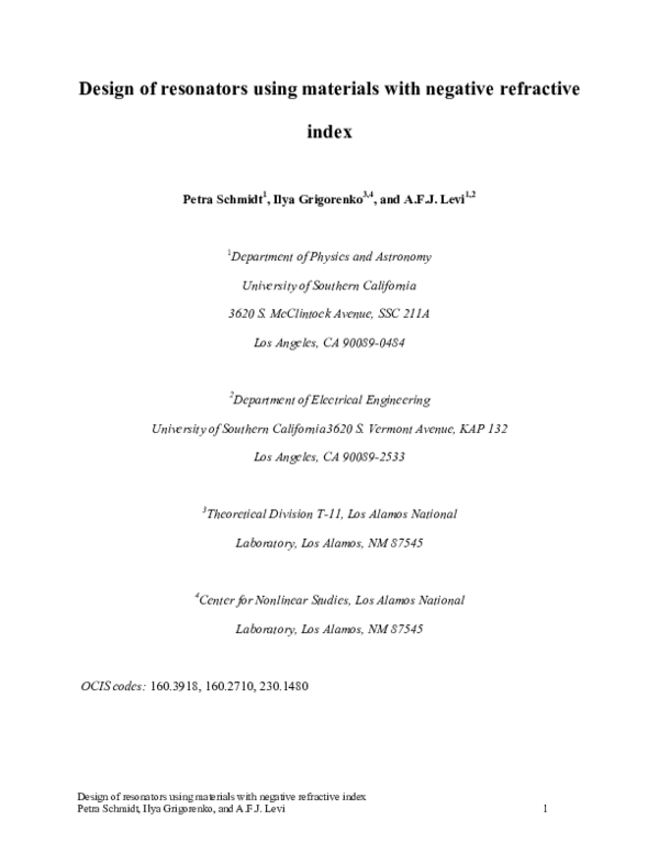 (PDF) Design of resonators using materials with negative refractive index