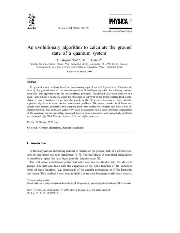 (PDF) An evolutionary algorithm to calculate the ground state of a quantum system