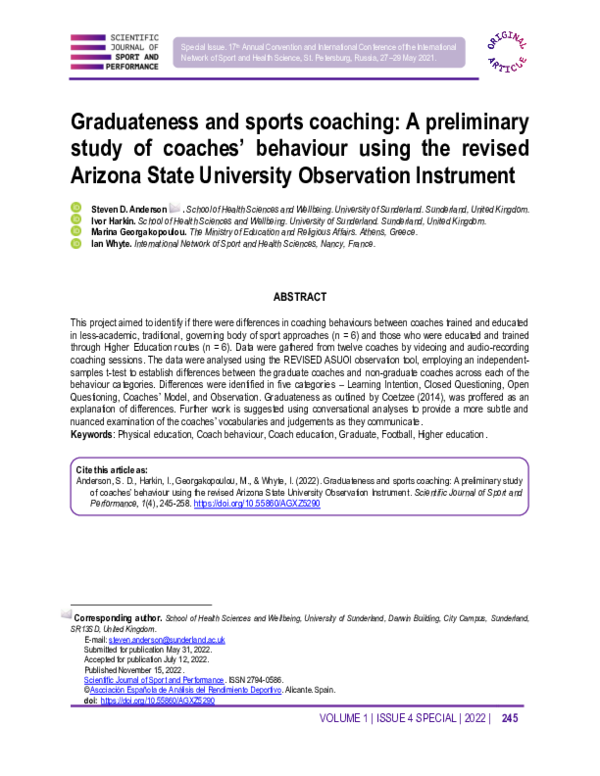 (PDF) Graduateness and sports coaching: A preliminary study of coaches ...