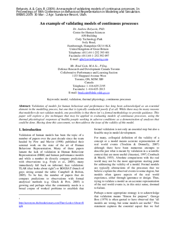 (PDF) An example of validating models of continuous processes