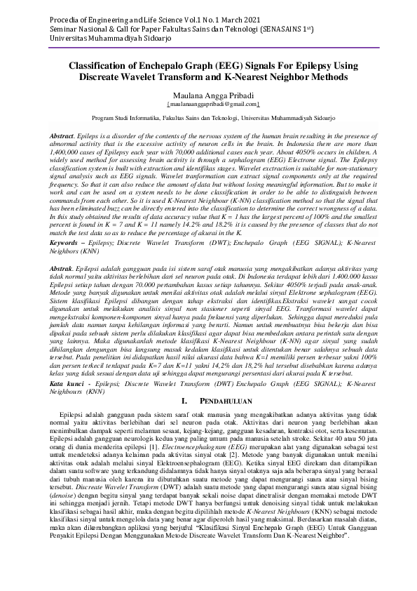 (PDF) Classification of Enchepalo Graph (EEG) Signals for Epilepsy Using Discrete Wavelet ...
