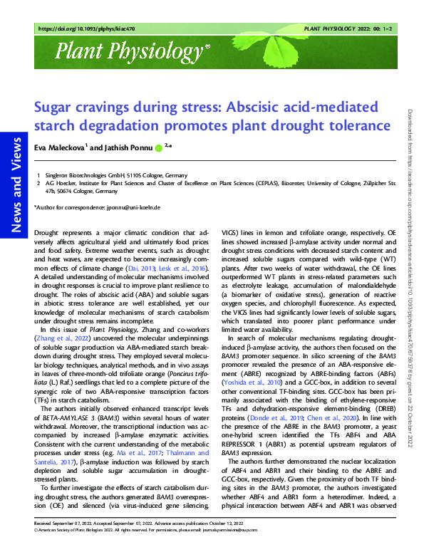 (PDF) Sugar cravings during stress: Abscisic acid-mediated starch ...