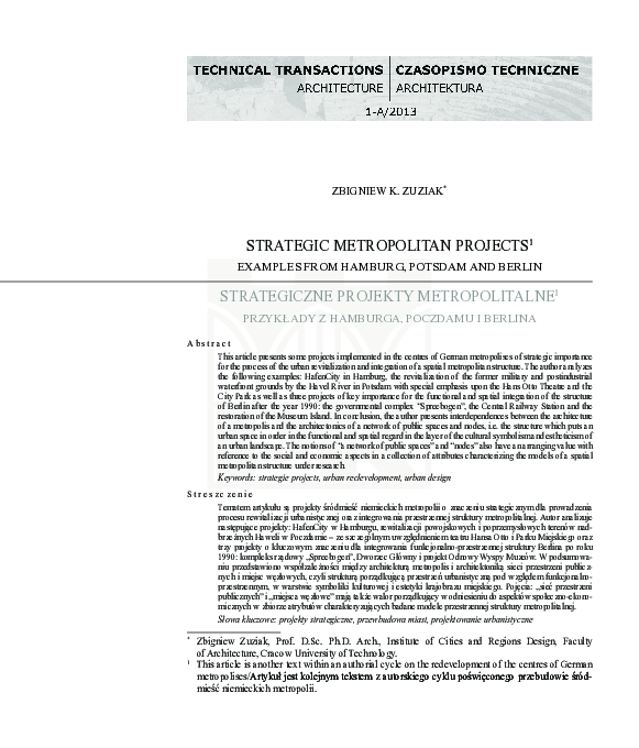 (PDF) Strategic metropolitan projects. examples from Hamburg, Potsdam ...