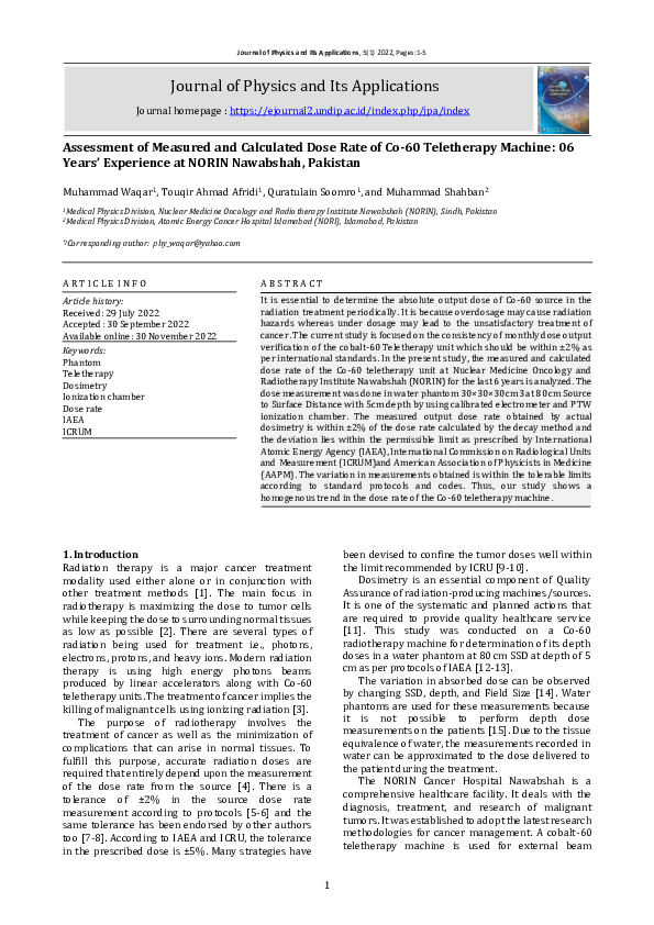 (PDF) Assessment of Measured and Calculated Dose Rate of Co-60 ...