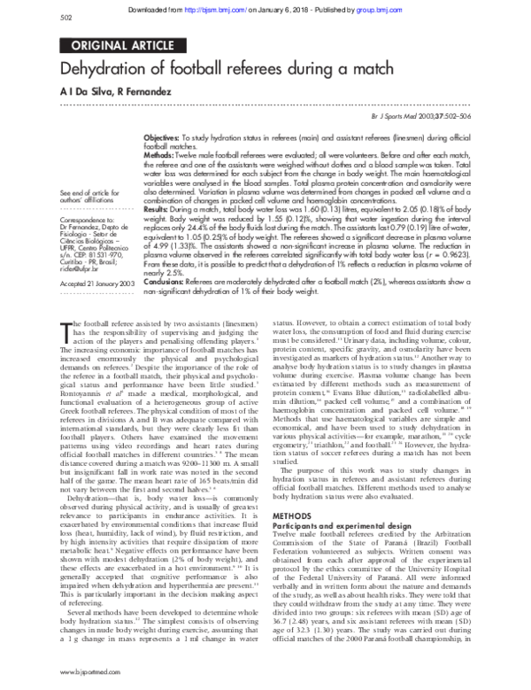 (PDF) Dehydration of football referees during a match