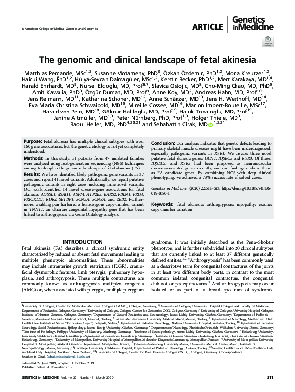(PDF) The genomic and clinical landscape of fetal akinesia