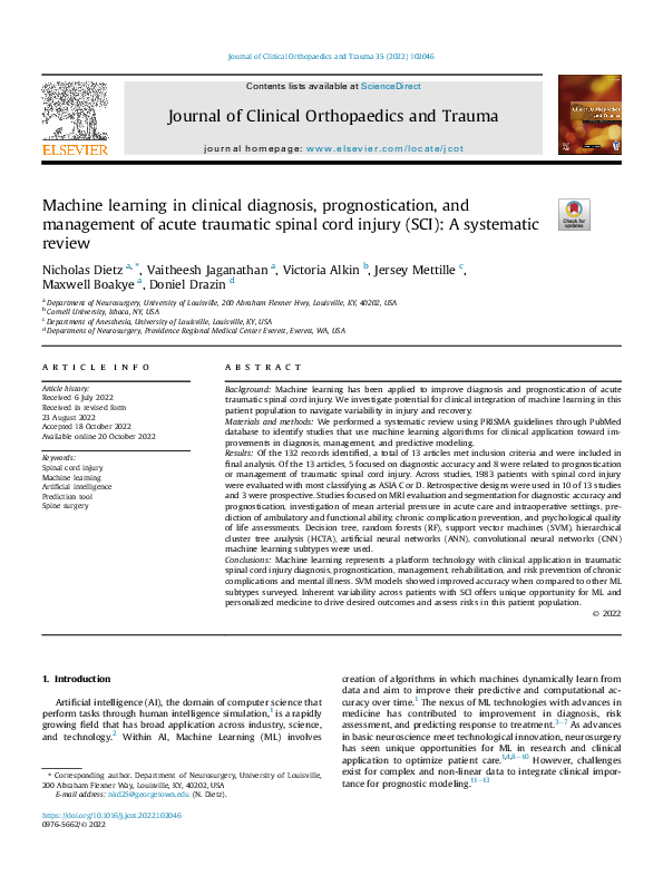 (PDF) Machine learning in clinical diagnosis, prognostication, and management of acute traumatic ...