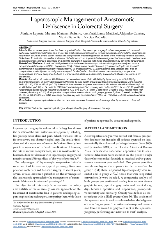 (PDF) Laparoscopic Management of Anastomotic Dehiscence in Colorectal ...