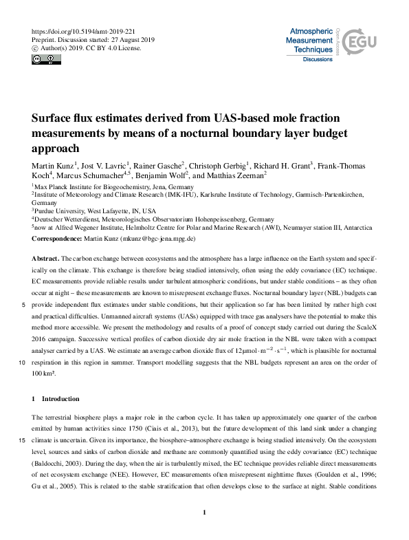 (PDF) Surface flux estimates derived from UAS-based mole fraction ...