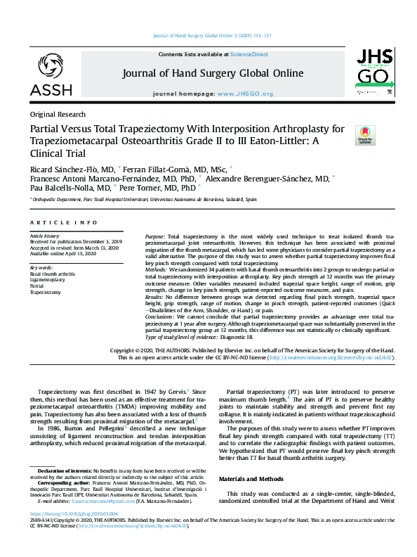 (PDF) Partial Versus Total Trapeziectomy With Interposition ...