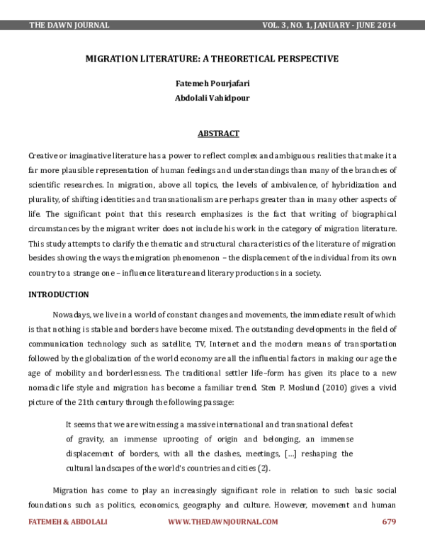 (PDF) Migration Literature: A Theoretical Perspective