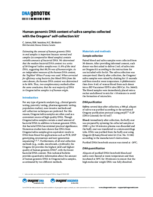 (PDF) Human Genomic DNA Content of Saliva Samples Collected in Oragene®•DNA