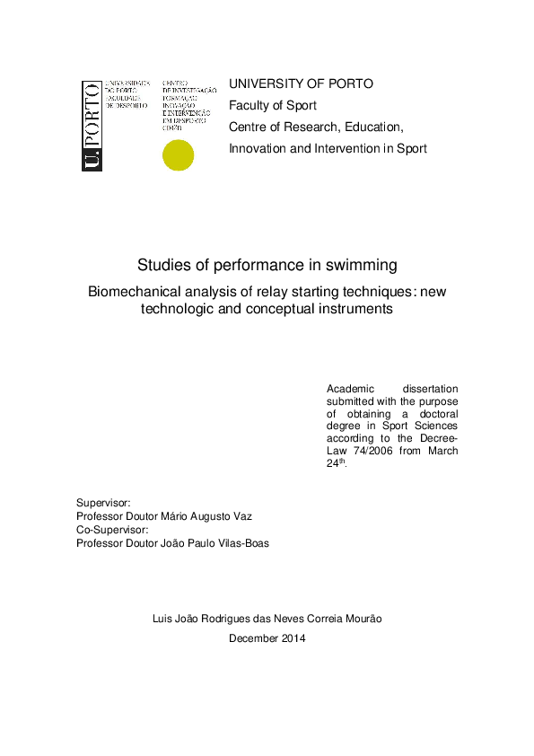 (PDF) Studies of performance in swimming. Biomechanical analysis of ...