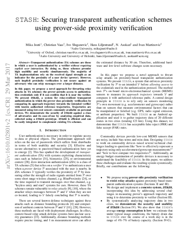 (PDF) STASH: Securing Transparent Authentication Schemes Using Prover-Side Proximity Verification