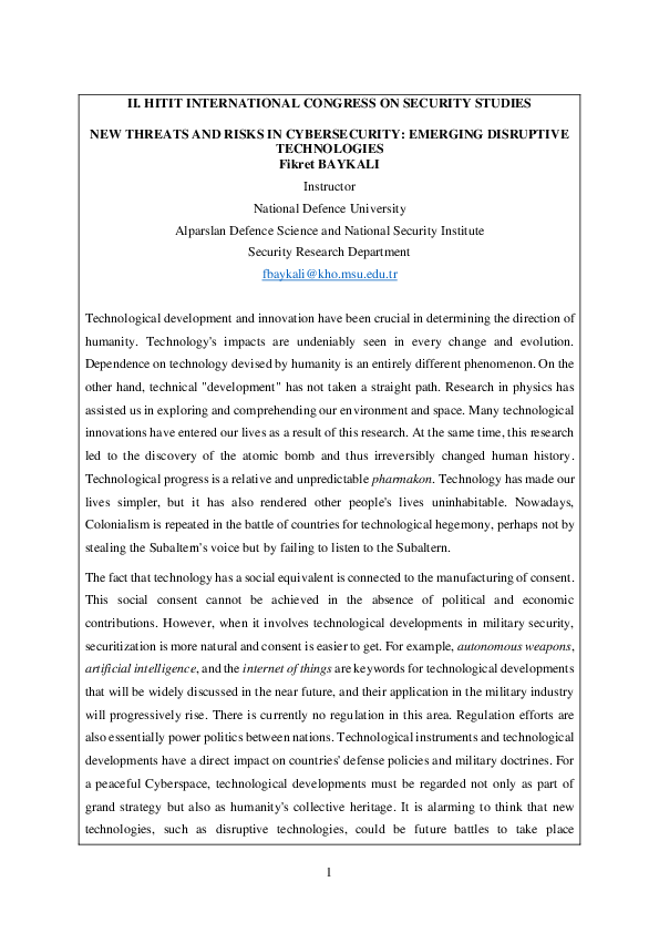 (PDF) New Threats and Risks in Cybersecurity: Emerging Disruptive ...