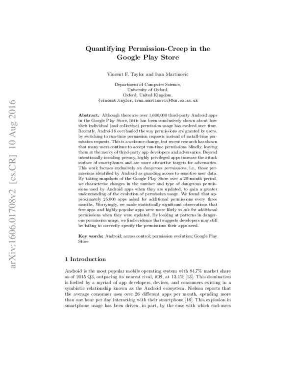 (PDF) Quantifying Permission-Creep in the Google Play Store