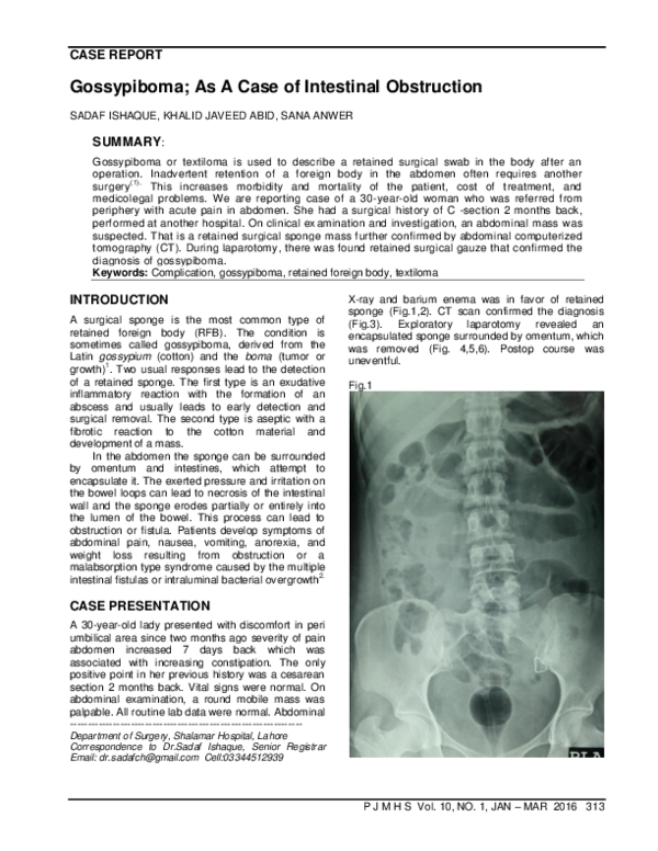 (PDF) Gossypiboma ; As A Case of Intestinal Obstruction