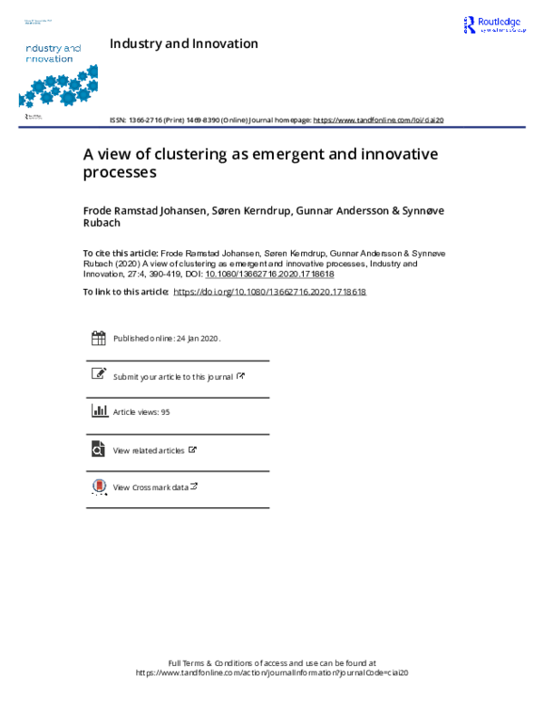 (PDF) Clustering: Emergent Processes and Local Development Dynamics