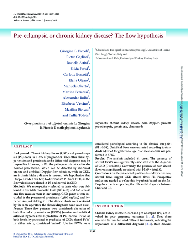 (PDF) Pre-eclampsia or chronic kidney disease? The flow hypothesis