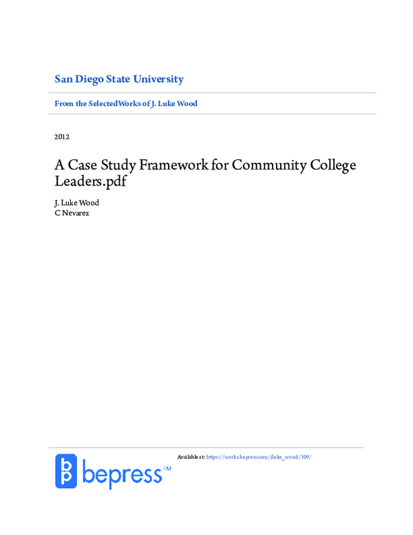 (PDF) A Case Study Framework for Community College Leaders