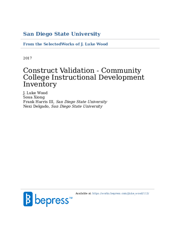 (PDF) Construct Validation - Community College Instructional Development Inventory | J Luke Wood ...