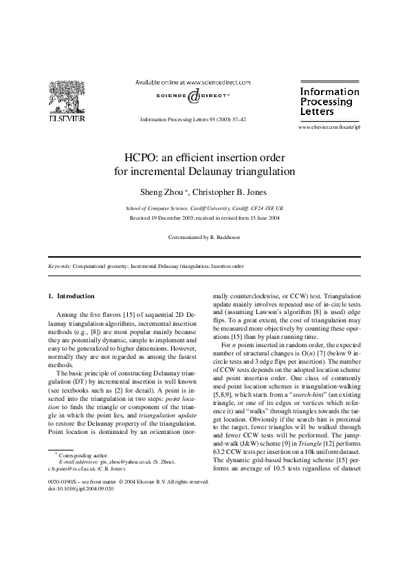 Pdf Hcpo An Efficient Insertion Order For Incremental Delaunay Triangulation 