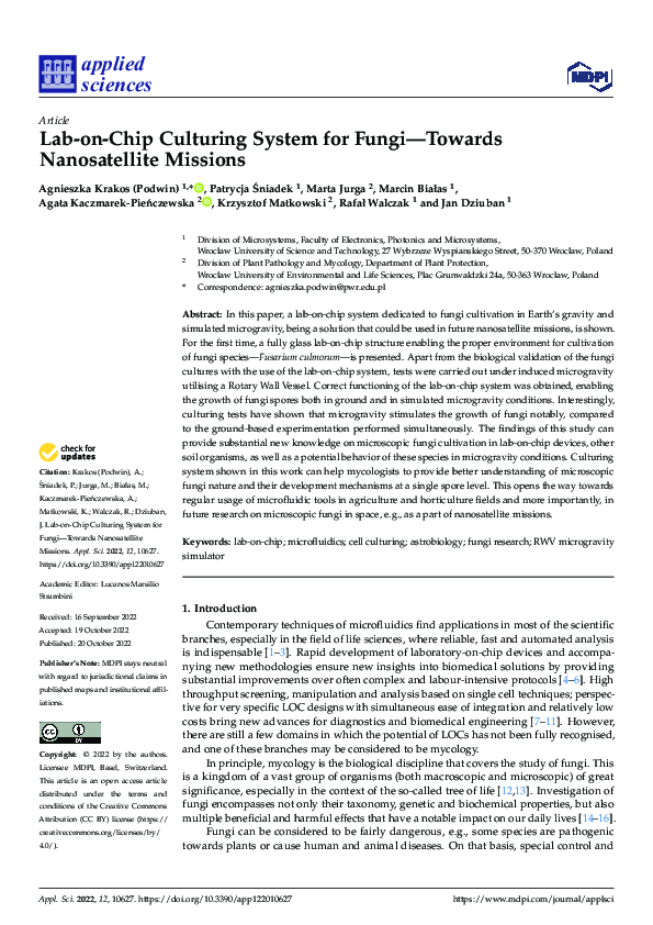 (PDF) Lab-on-Chip Culturing System for Fungi—Towards Nanosatellite Missions