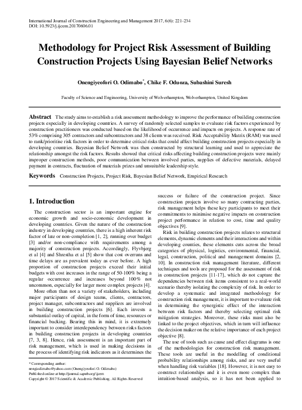 (PDF) Methodology for Project Risk Assessment of Building Construction Projects Using Bayesian ...