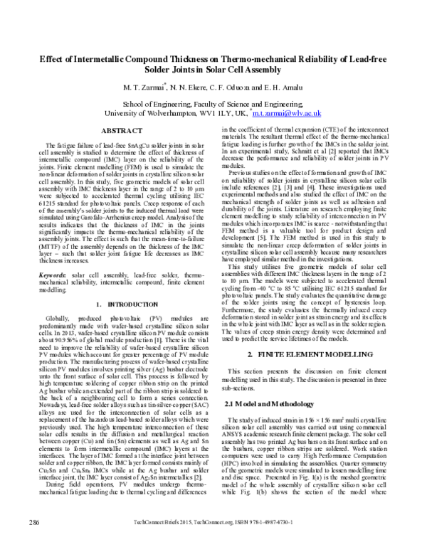 (PDF) Effect of IMC thickness on thermo- mechanical reliability of lead ...