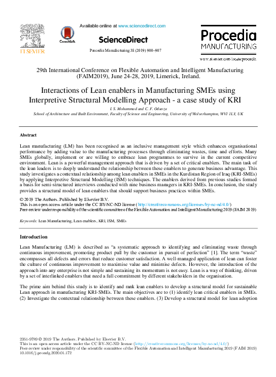 (PDF) Interactions of Lean enablers in Manufacturing SMEs using Interpretive Structural ...