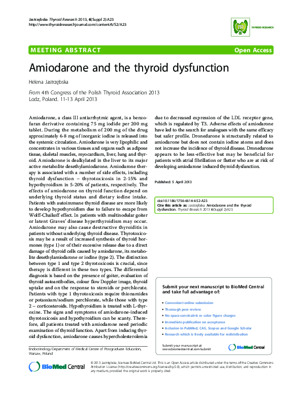 (PDF) Amiodarone and the thyroid dysfunction