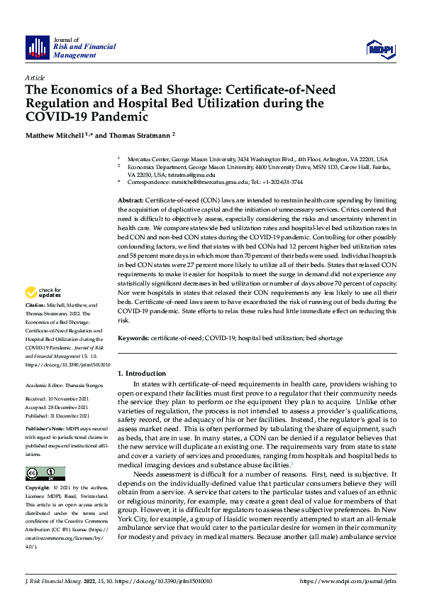 (PDF) The Economics of a Bed Shortage: Certificate-of-Need Regulation ...