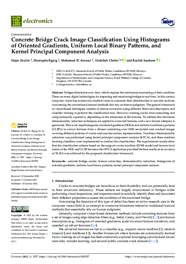 (PDF) Concrete Bridge Crack Image Classification Using Histograms of Oriented Gradients, Uniform ...