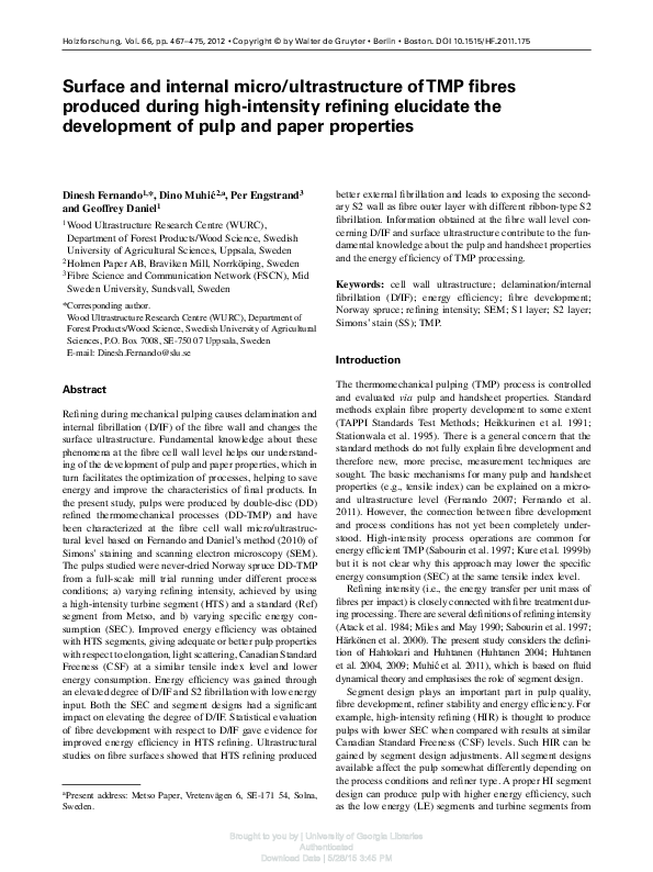 (PDF) Surface and internal micro/ultrastructure of TMP fibres produced ...