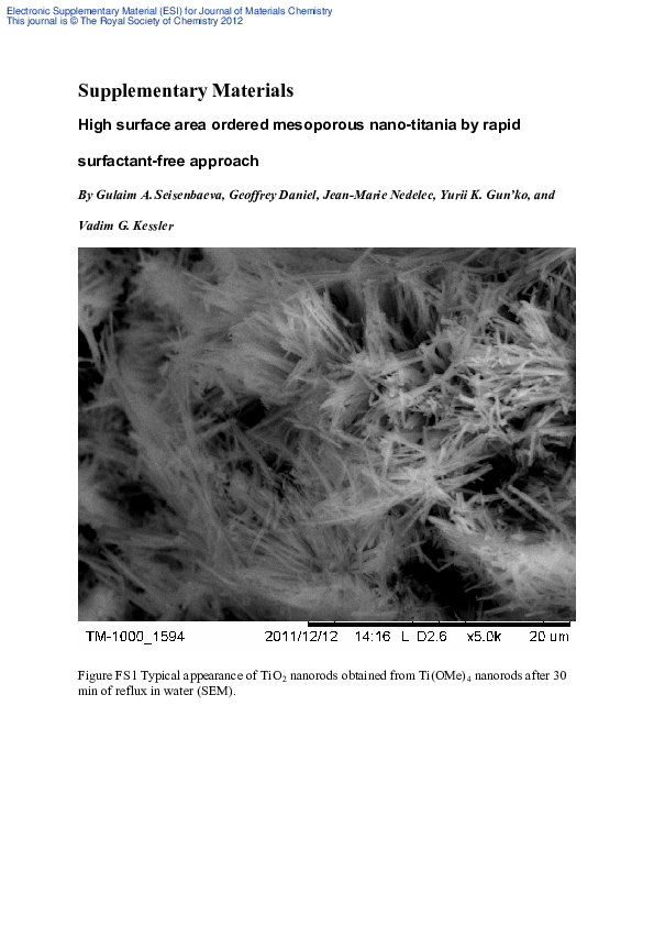 (PDF) High surface area ordered mesoporous nano-titania by a rapid ...