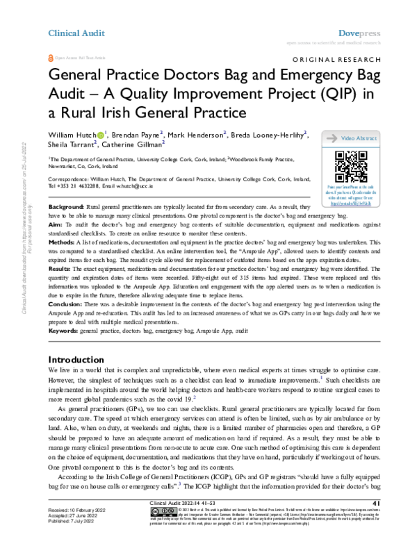 (PDF) General Practice Doctors Bag and Emergency Bag Audit – A Quality ...