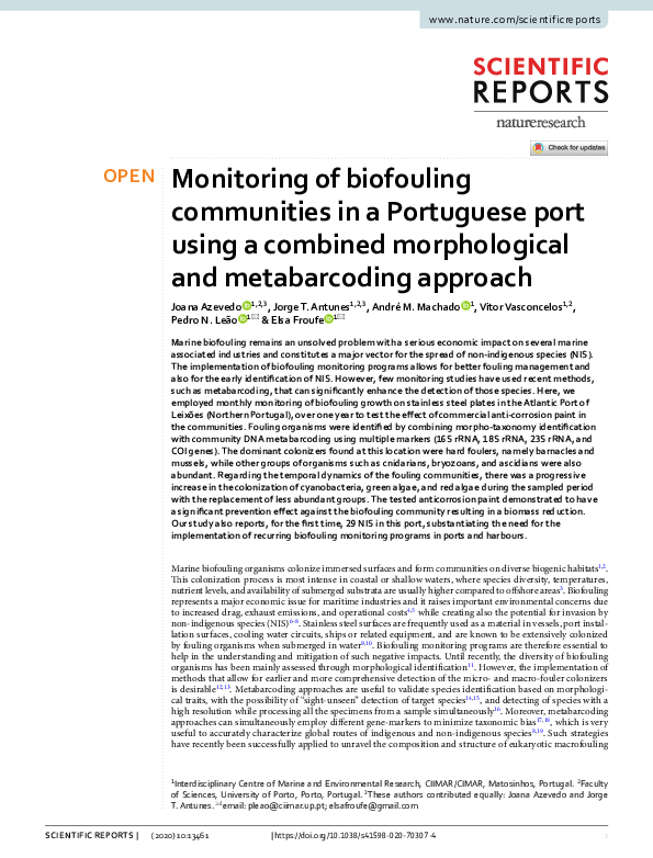 (PDF) Monitoring of biofouling communities in a Portuguese port using a combined morphological ...